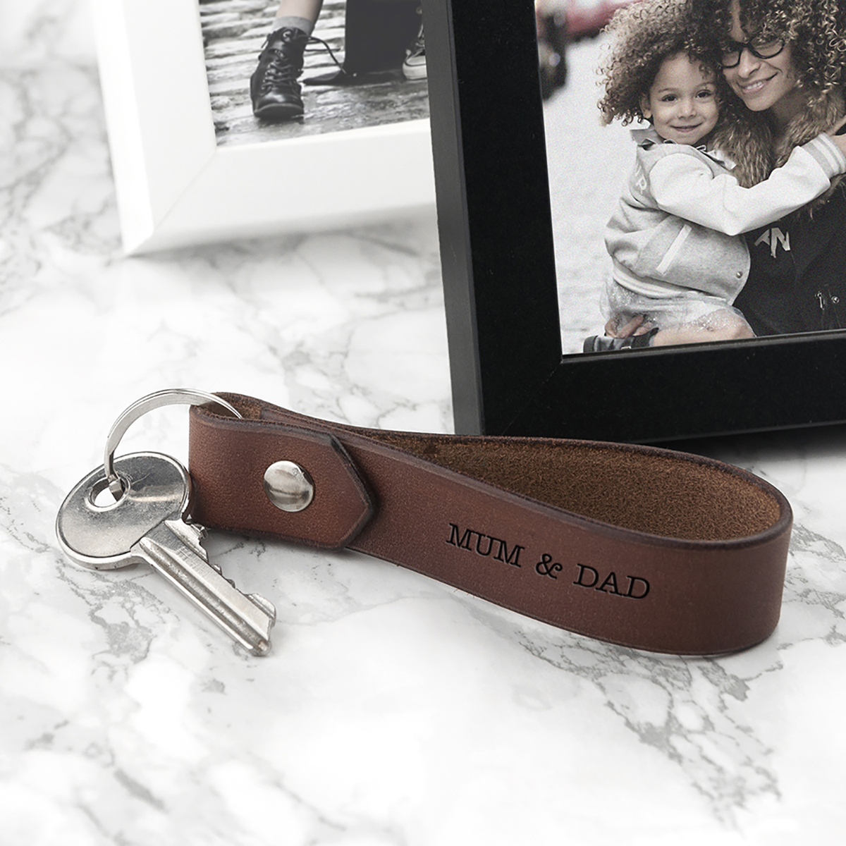 Personalised Key Ring - Brown Leather Loop | GettingPersonal.co.uk
